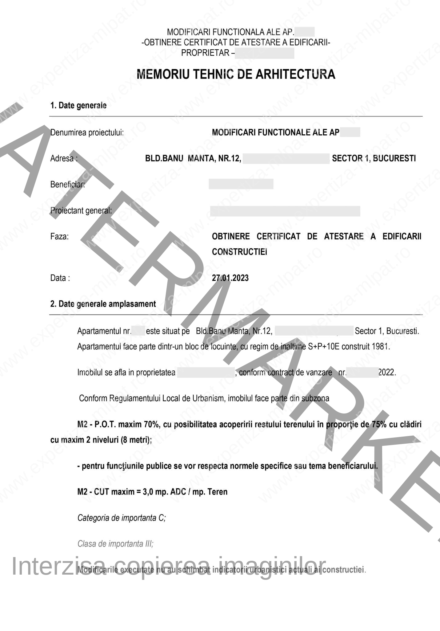 Memoriu tehnic de Arhitectura intocmit de arhitect